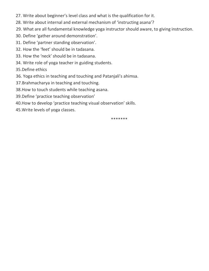 Yoga Question Paper JPG FILE - Karuna Yoga Vidya Peetham Bangalore